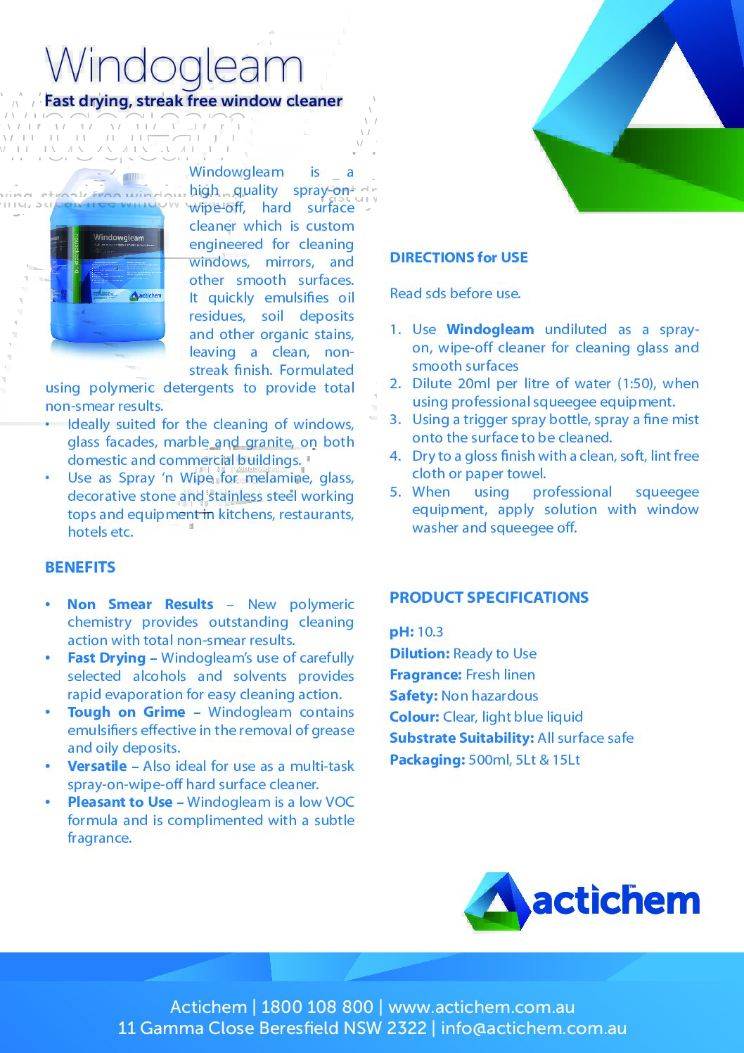 Windogleam | Product Data Sheet - Actichem