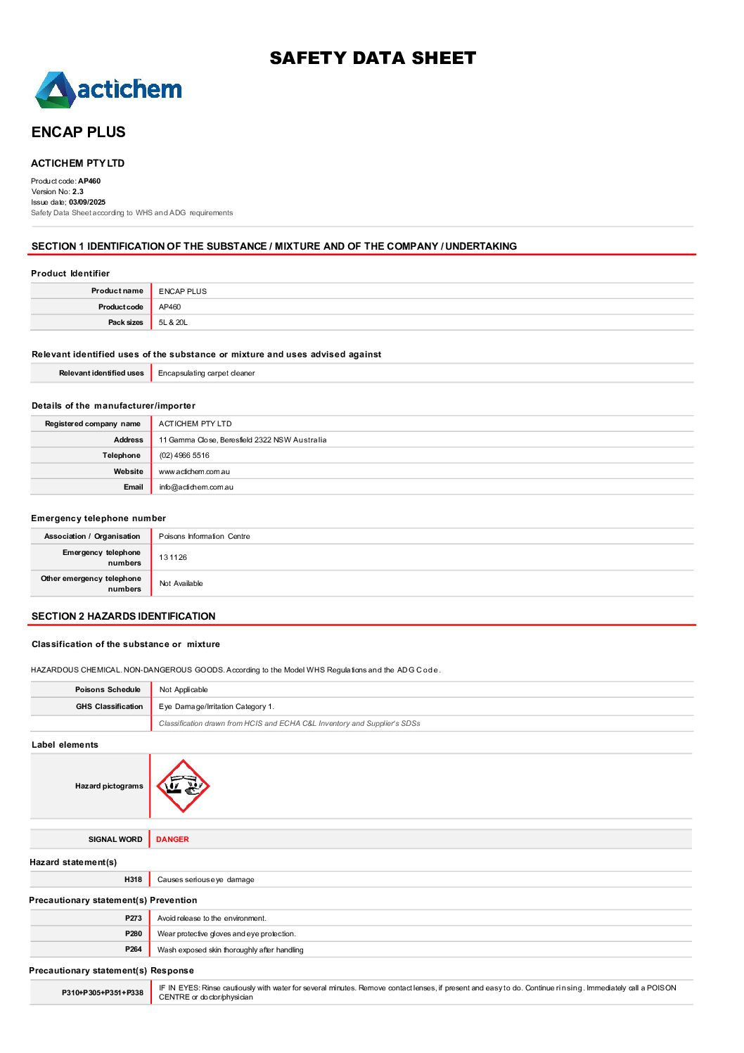 Safety Data Sheets - Actichem